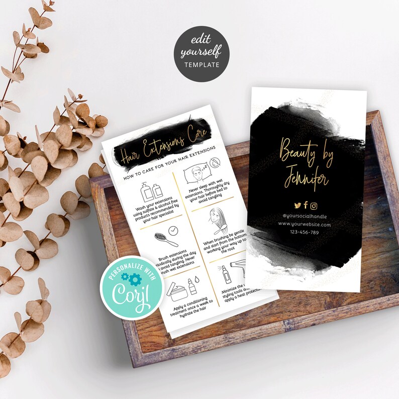 Hair Extensions Care Card Template Editable Hair Extensions - Etsy