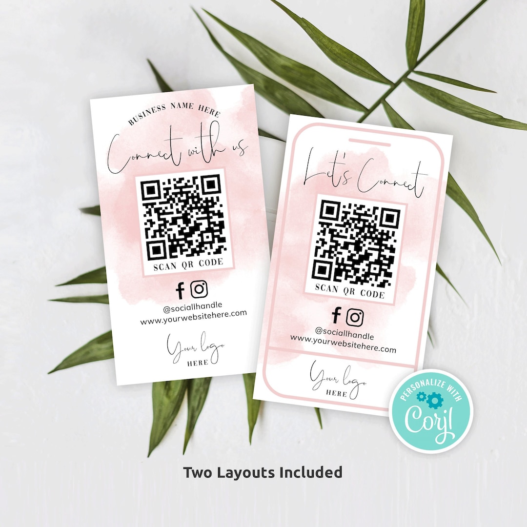 Social Media QR Code Business Cards, Feminine Connect With Us Business ...