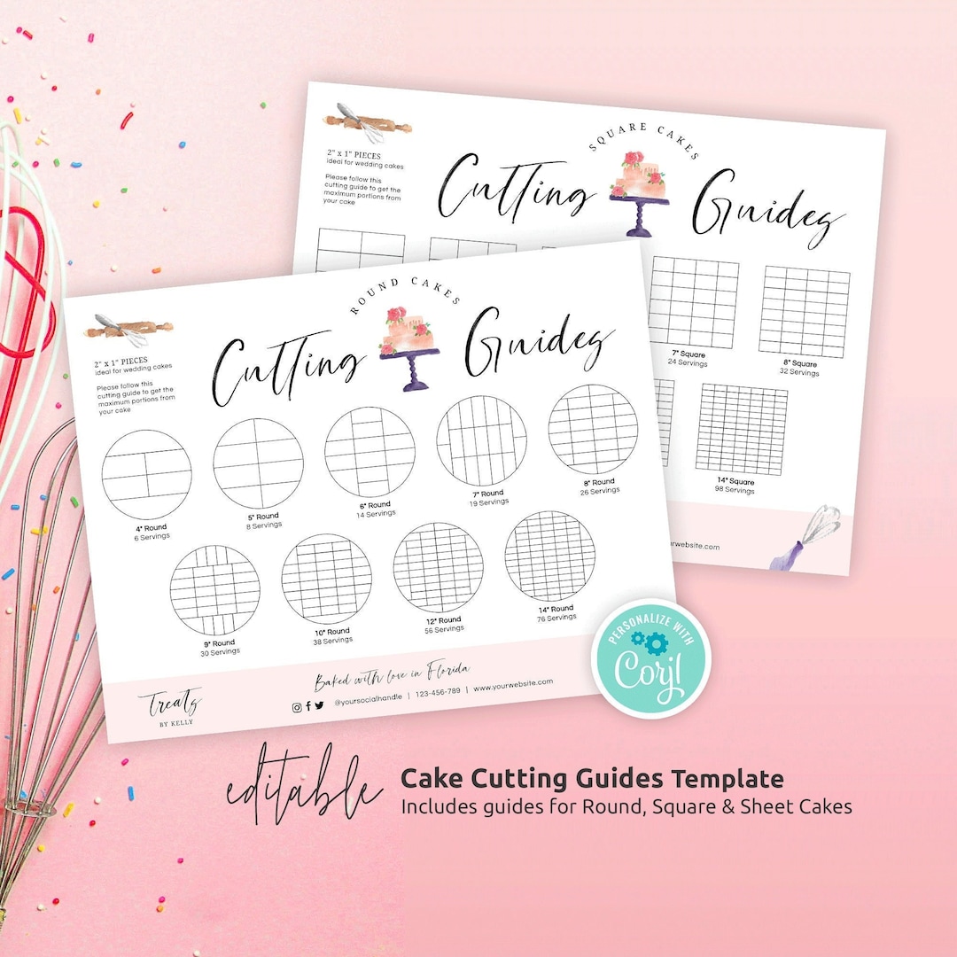 Printable Cake Cutting Guides Template, Wedding Cake Serving ...