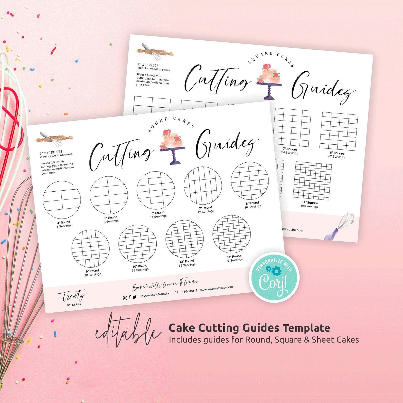 Printable Cake Cutting Guides Template, Wedding Cake Serving ...