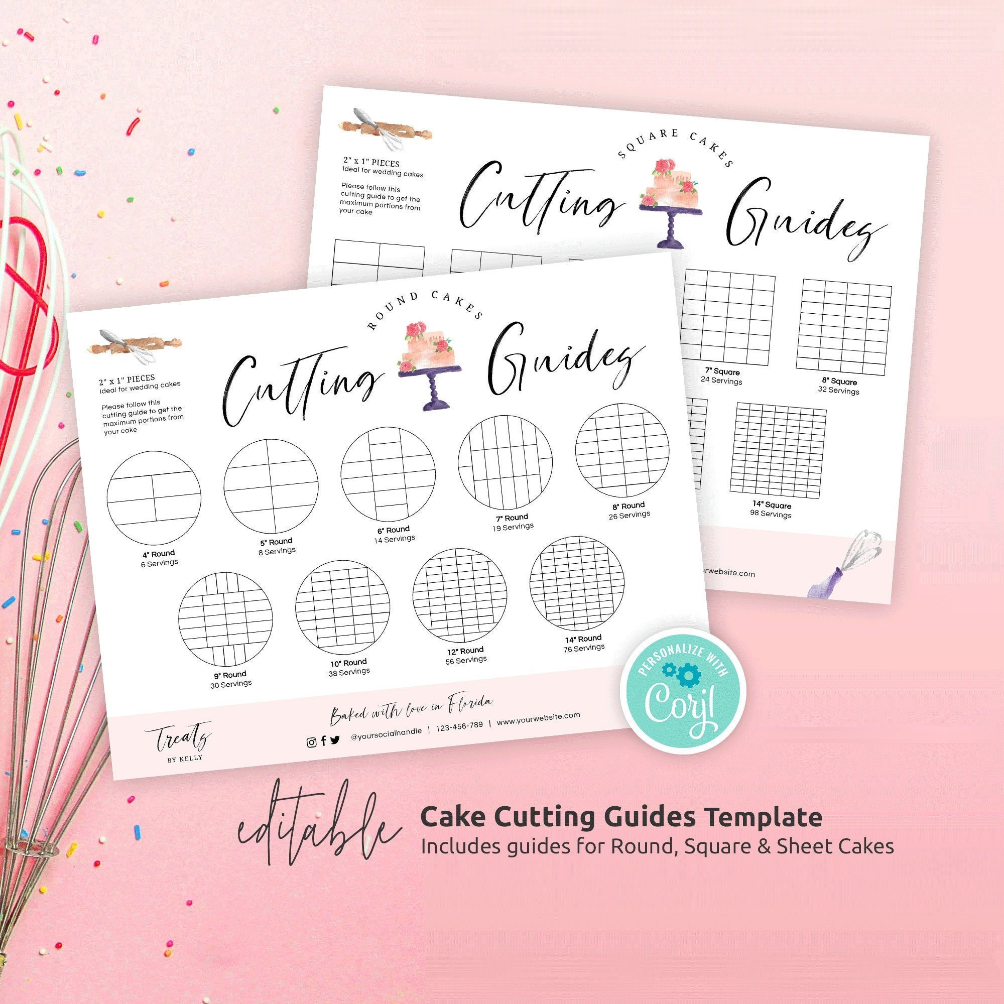 Printable Cake Cutting Guides Template Wedding Cake Serving - Etsy