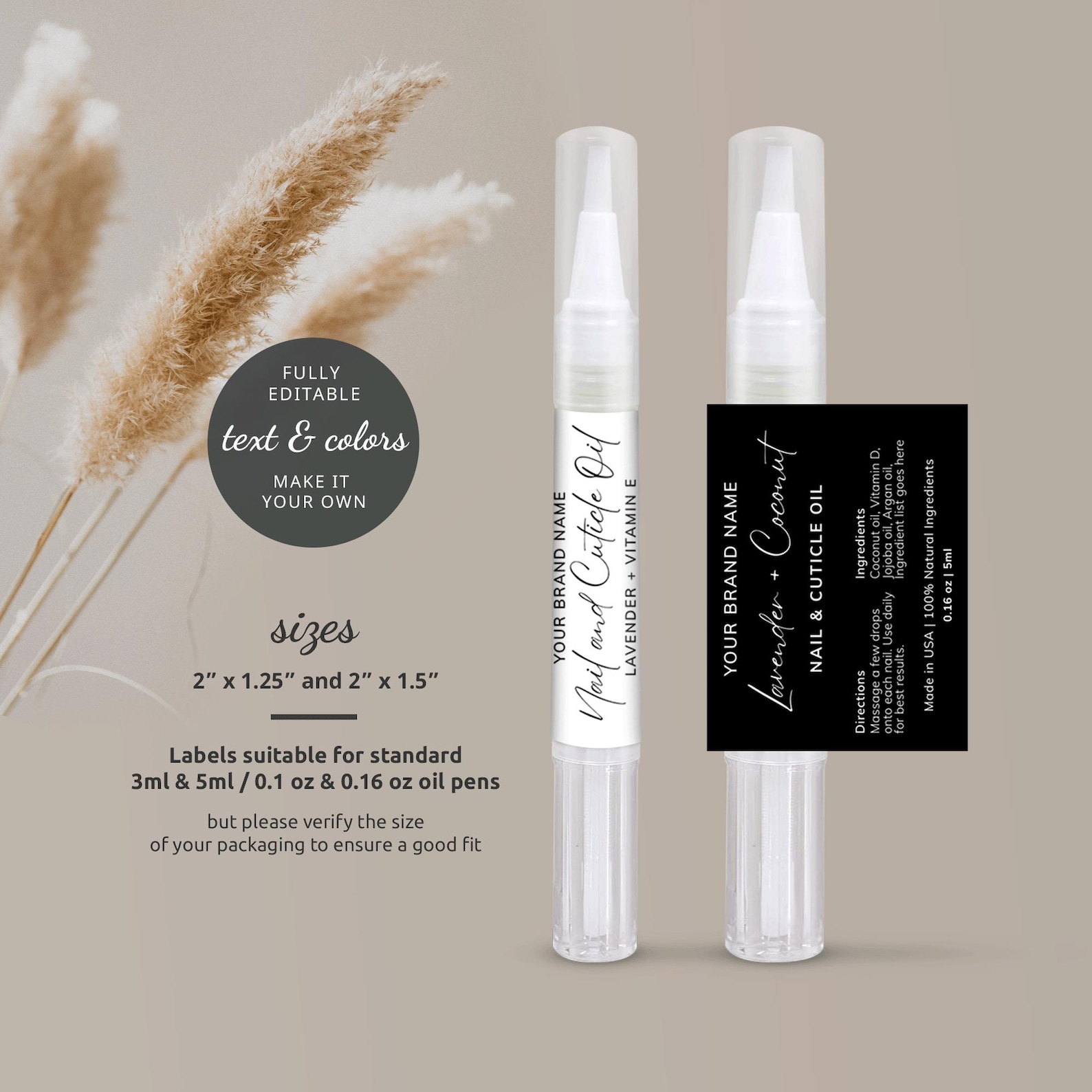 Cuticle Oil Pen Label Canva Template, Minimalist Customizable Cosmetic ...