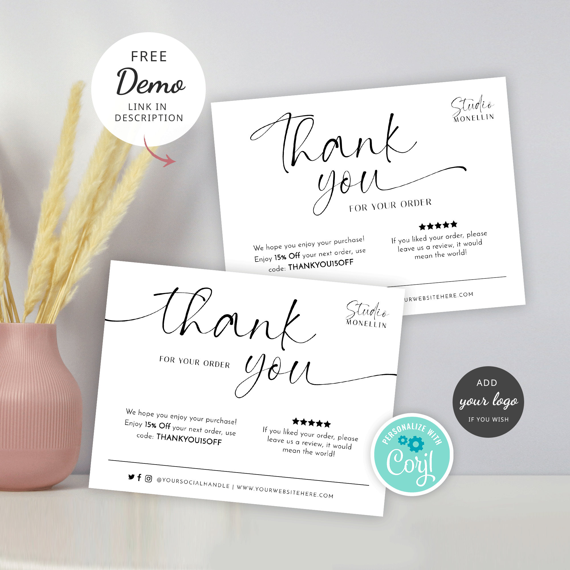 Modern Thank You for Order Card Template Editable Business - Etsy