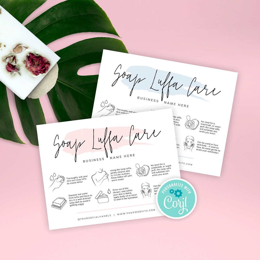 Soap Luffa Care Card Template, Editable Soap Sponge Care Guide ...