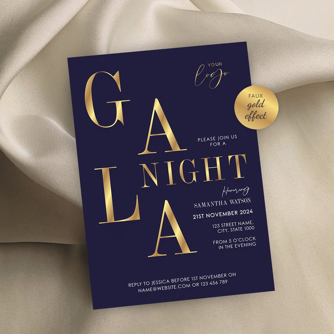 Navy & Gold Gala Flyer Template, Corporate Dinner Marketing Leaflet ...