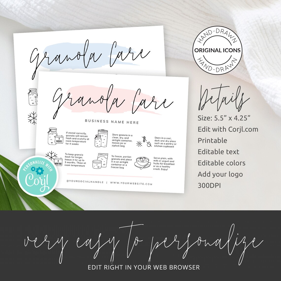 Granola Care Card Template, Custom Sourdough Granola Storage ...