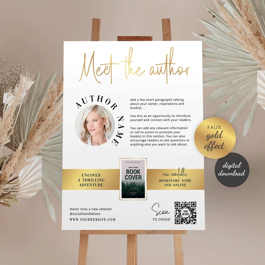 Meet the Author Sign Template, White & Gold Book Signing Event Poster ...