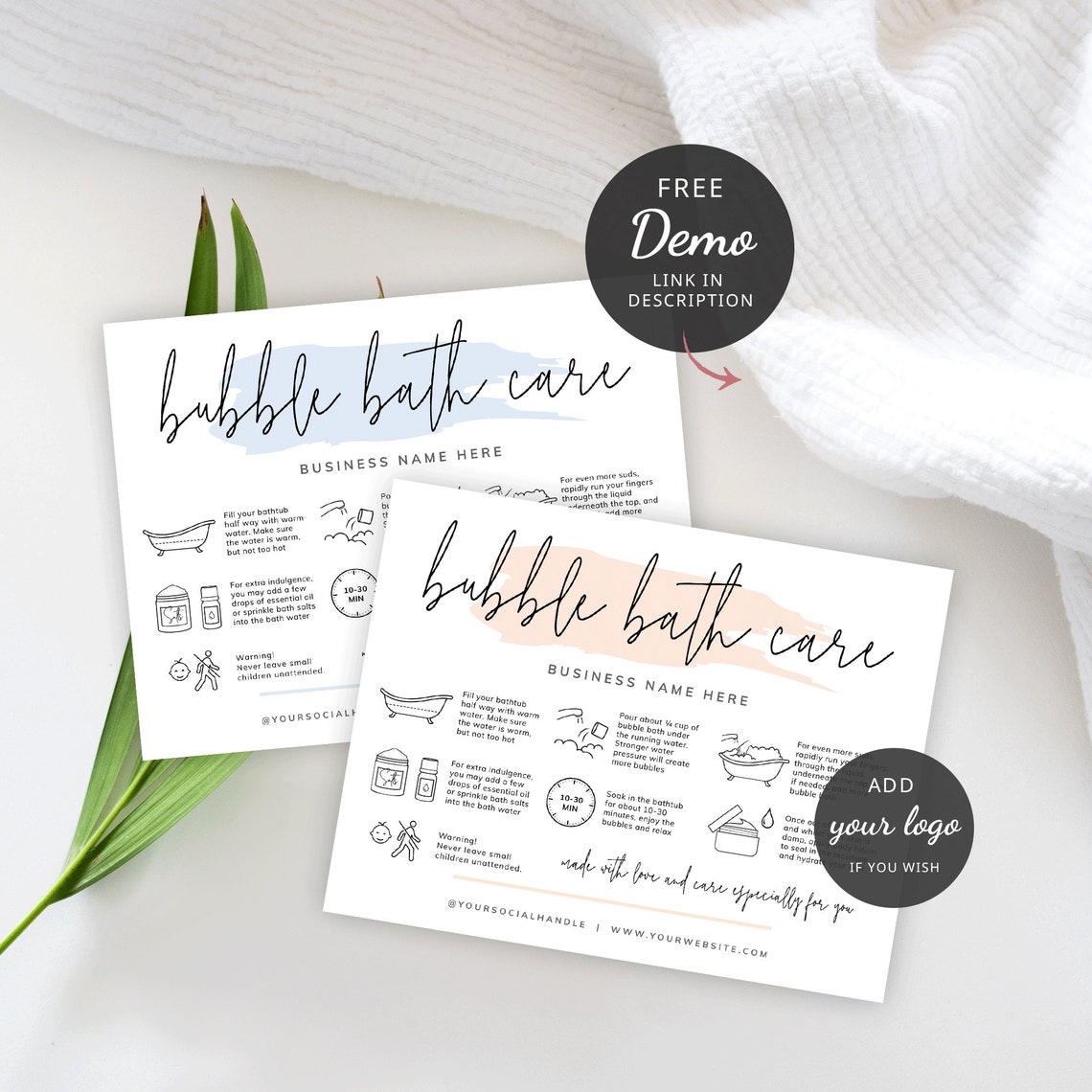 Bubble Bath Care Guide Template, Custom Bath Foam Care Cards, Printable ...