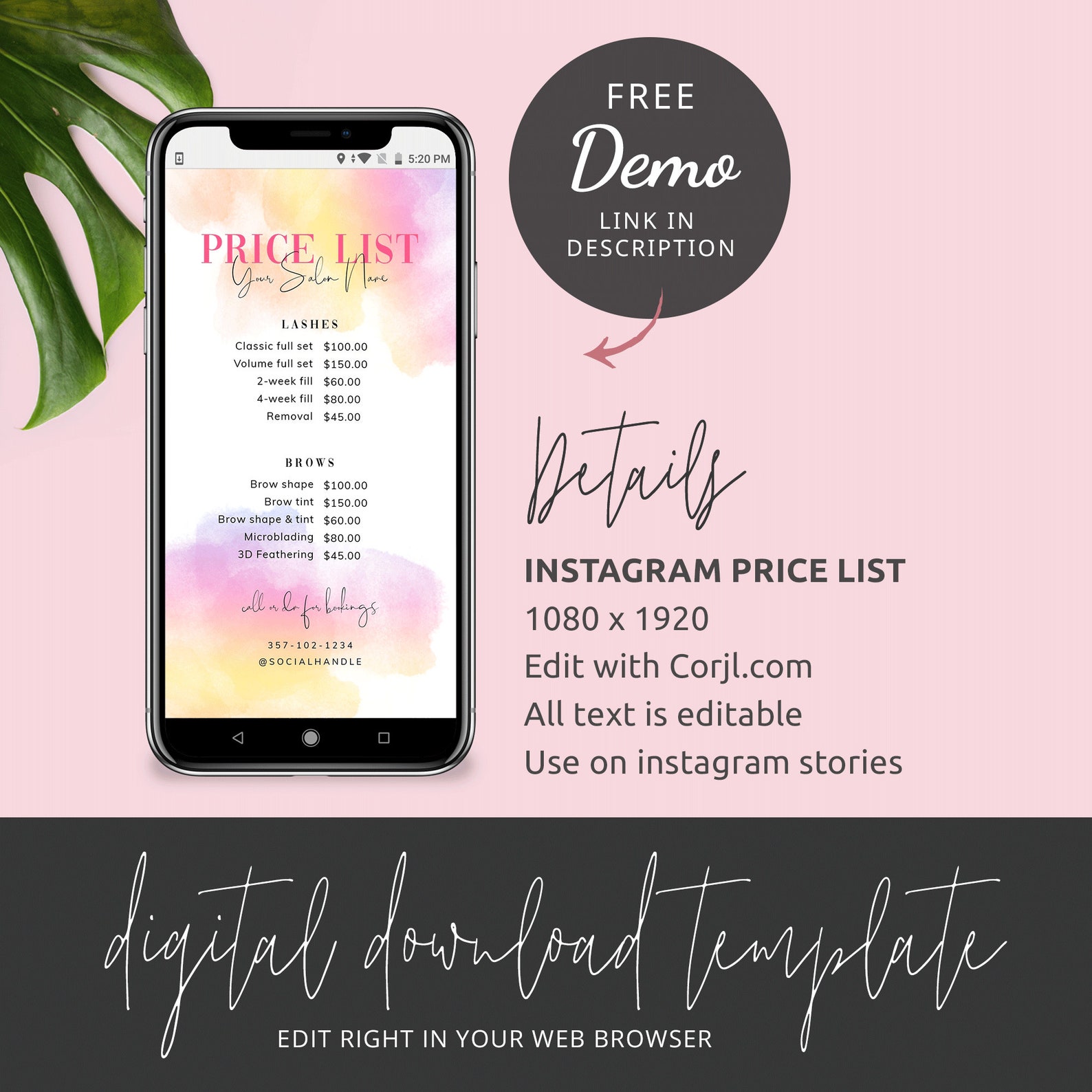 Editable Instagram Price List Template Social Media Price - Etsy