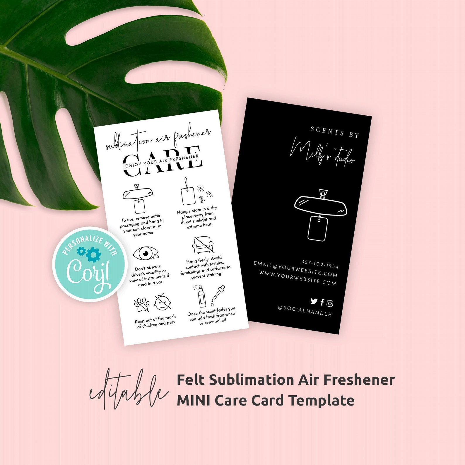 Car Freshener Care Card Template, Editable Sublimation Air Freshener ...