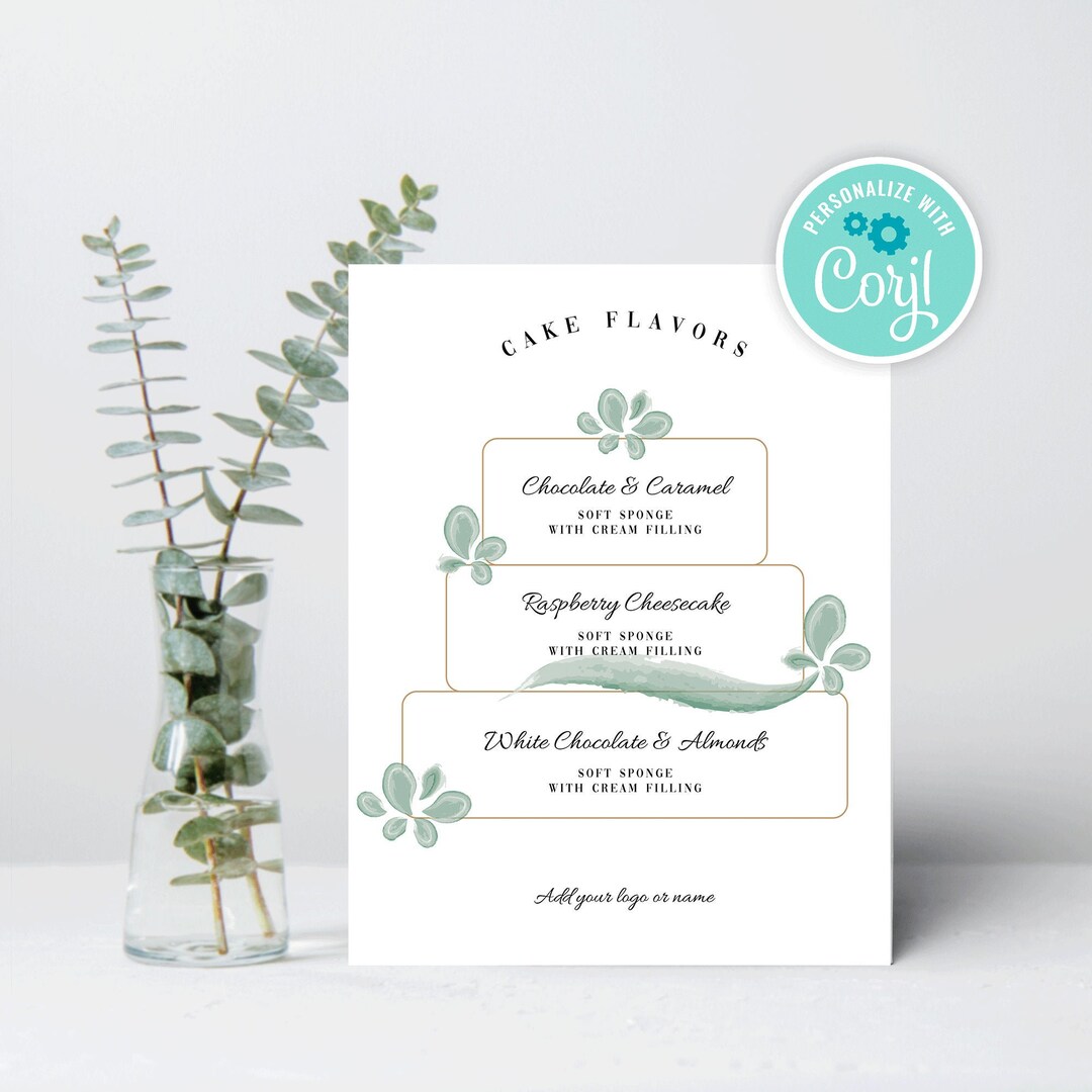 Instant Cake Flavor Template, Editable Cake Menu, Wedding Cake Layer ...