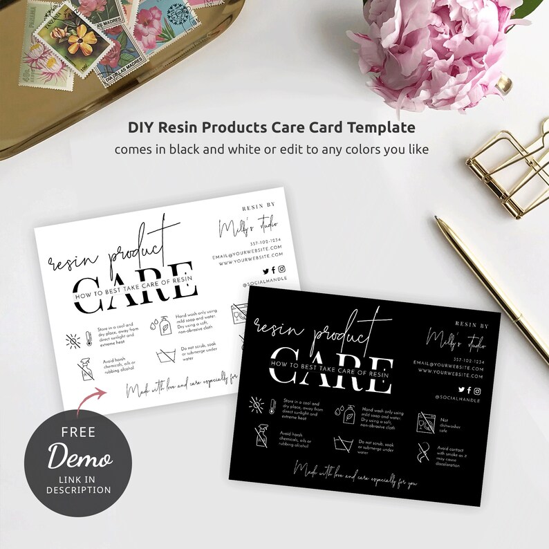 Resin Care Guide Template, Editable Resin Product Care Card, Minimalist ...