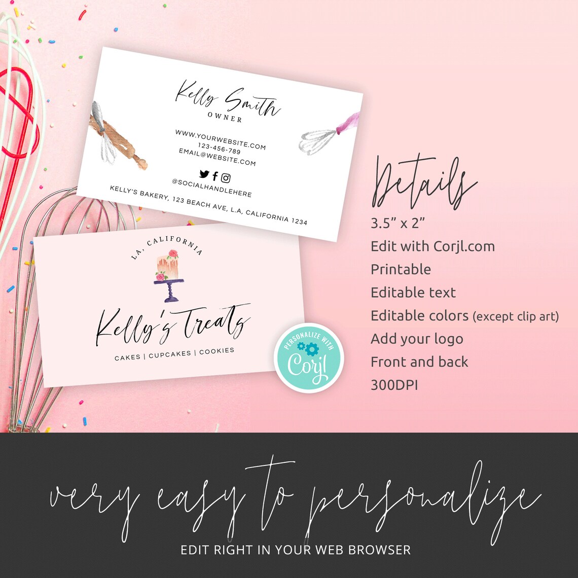 Bakery Business Card Template Custom Cake Shop Cards - Etsy