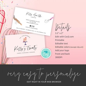 Bakery Business Card Template, Custom Cake Shop Cards Watercolour ...