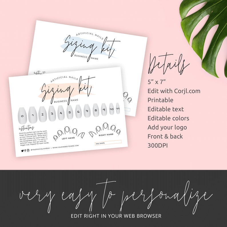 Editable Nail Sizing Kit Template False Nails Size Chart - Etsy