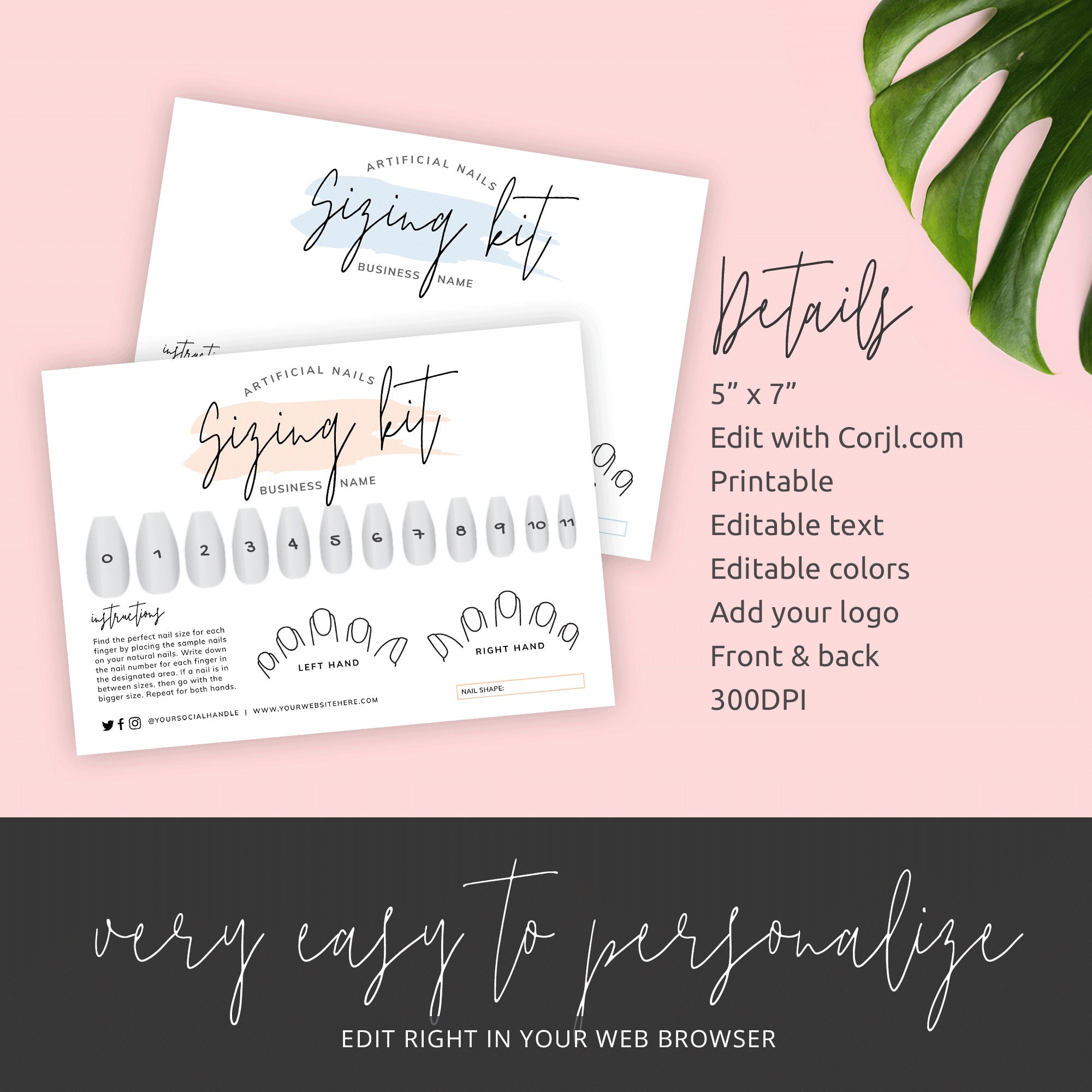 Editable Nail Sizing Kit Template False Nails Size Chart - Etsy Canada