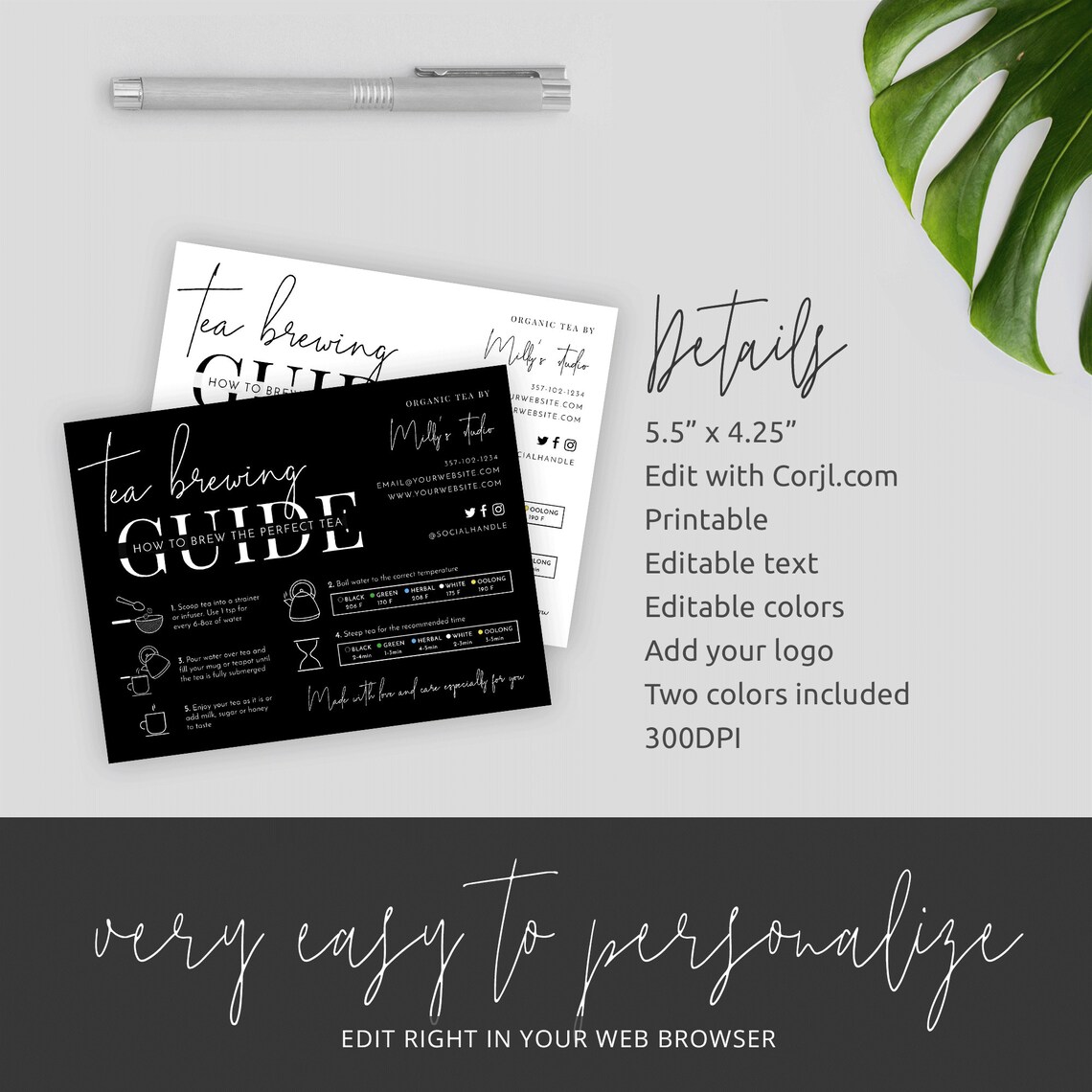 Editable Tea Brewing Guide, Loose Tea Steeping Instructions Template ...