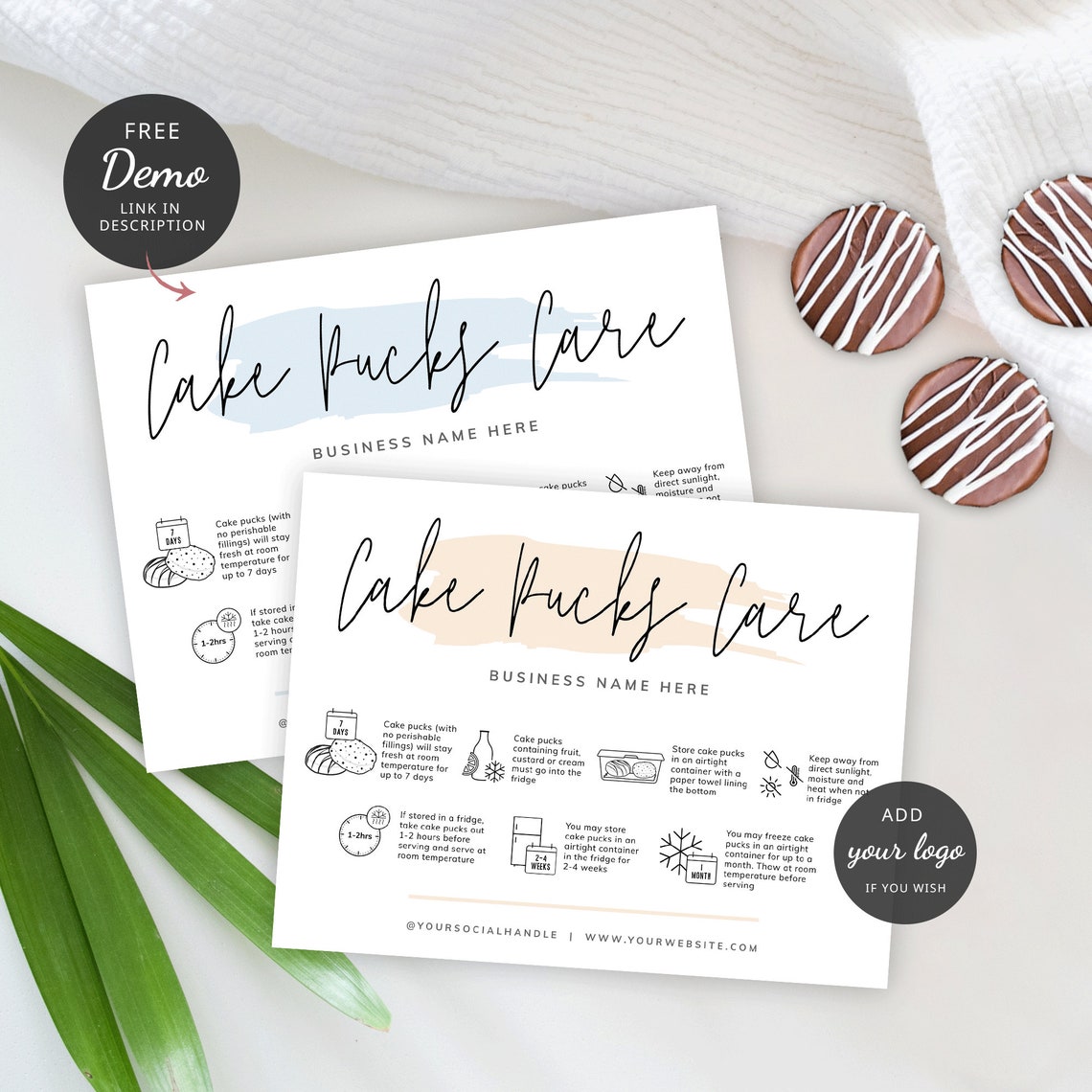 Editable Cake Pucks Care Card Template, Printable Cake Treats Care ...