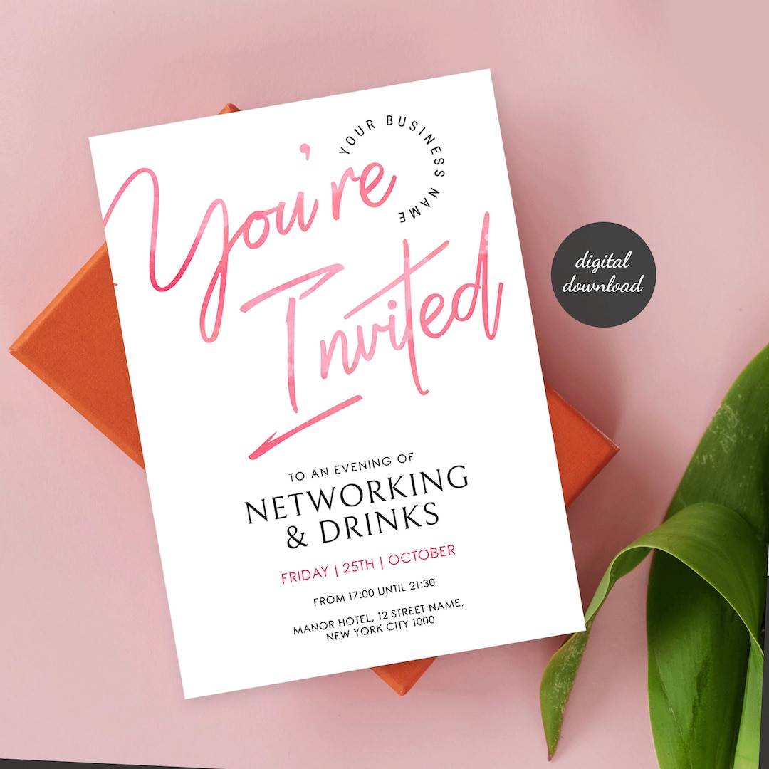 Business Networking Invitation Template, Feminine Pink and Black, Company Meet & Greet Event ...