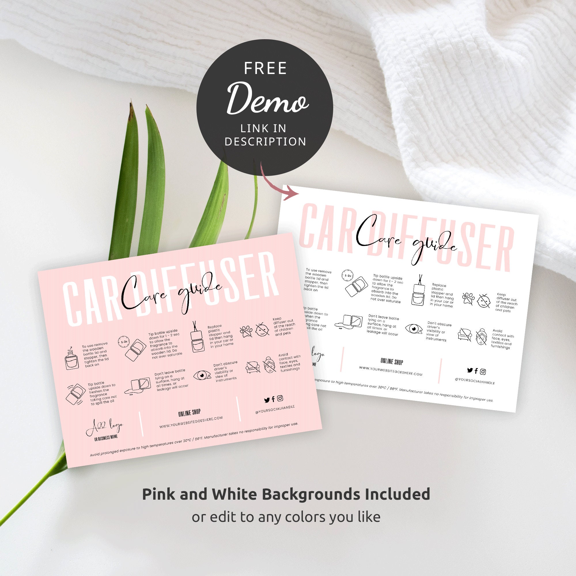 Car Diffuser Care Card Template Editable Car Scent Care - Etsy Israel