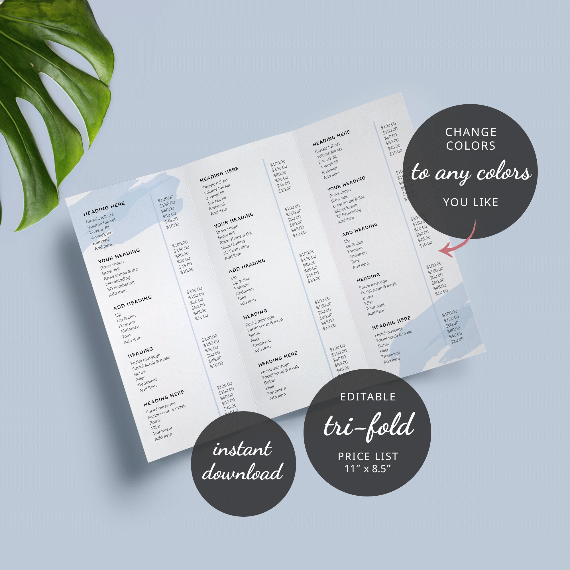 Editable Price List Template Tri-fold Pricing List Design - Etsy Canada