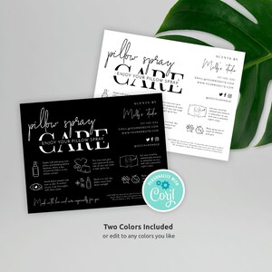 Pillow Spray Care Card Template, Custom Sleep Mist Care Guide ...