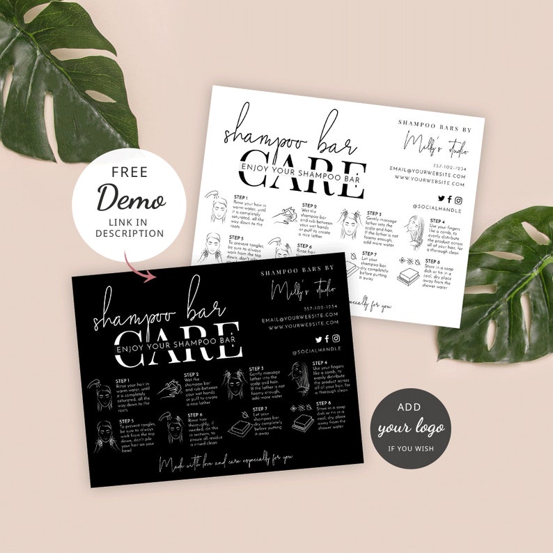 Shampoo Bar Application Guide Template, Editable Solid Shampoo Care ...