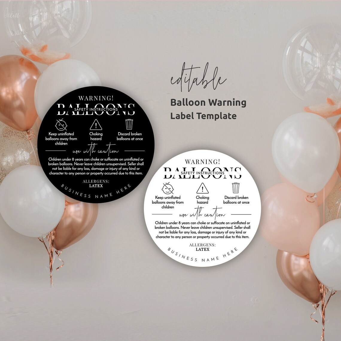 Balloons Warning Label Template Editable Choking Hazard - Etsy
