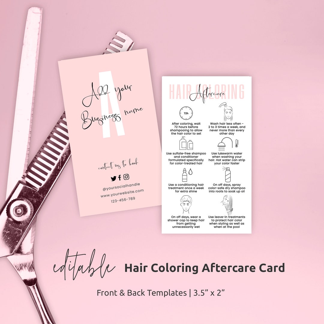 Hair Coloring Aftercare Template, Editable Hair Colour Care Card ...
