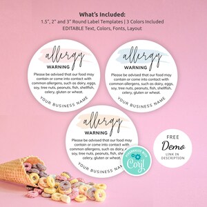 Allergy Warning Label Template, Feminine Food Allergens Sticker 1.5" 2 ...