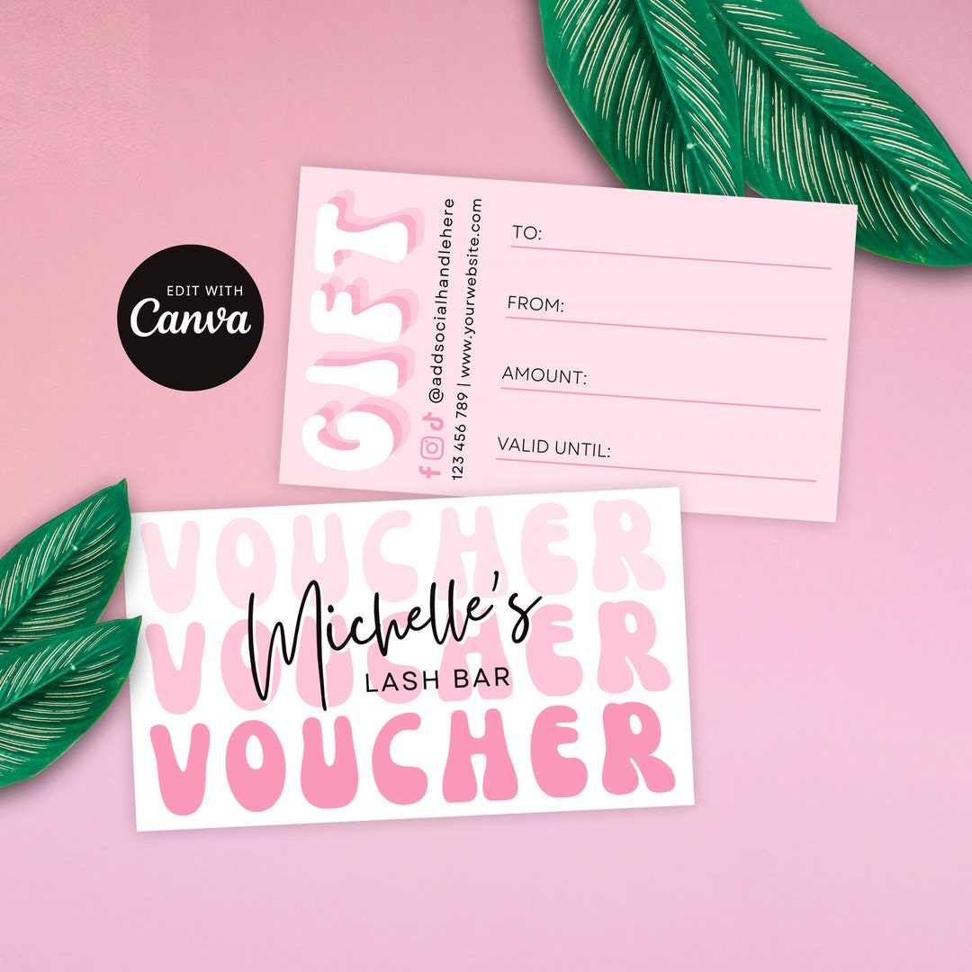 Retro Gift Card Canva Template 3.5x2", MINI Nails Gift Certificate ...