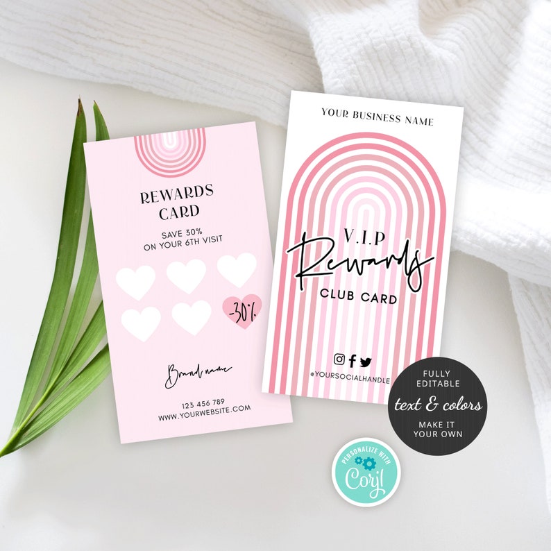 Retro Pink Salon Loyalty Card Template, Editable Trendy Arch Design ...