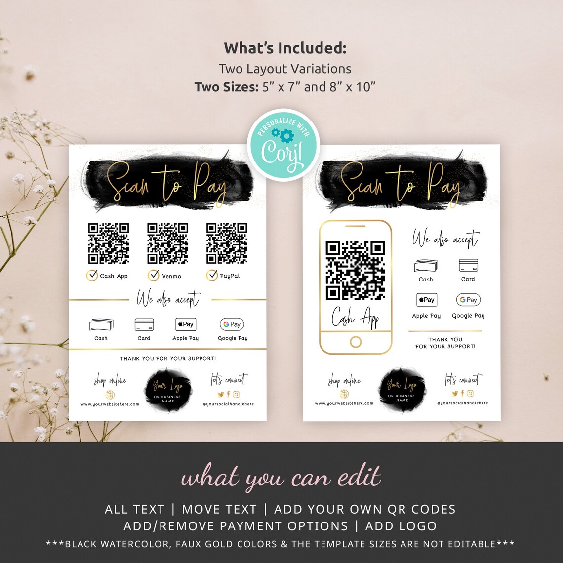 Scan to Pay QR Code Sign Template, Printable Scan Here to Pay Signage ...