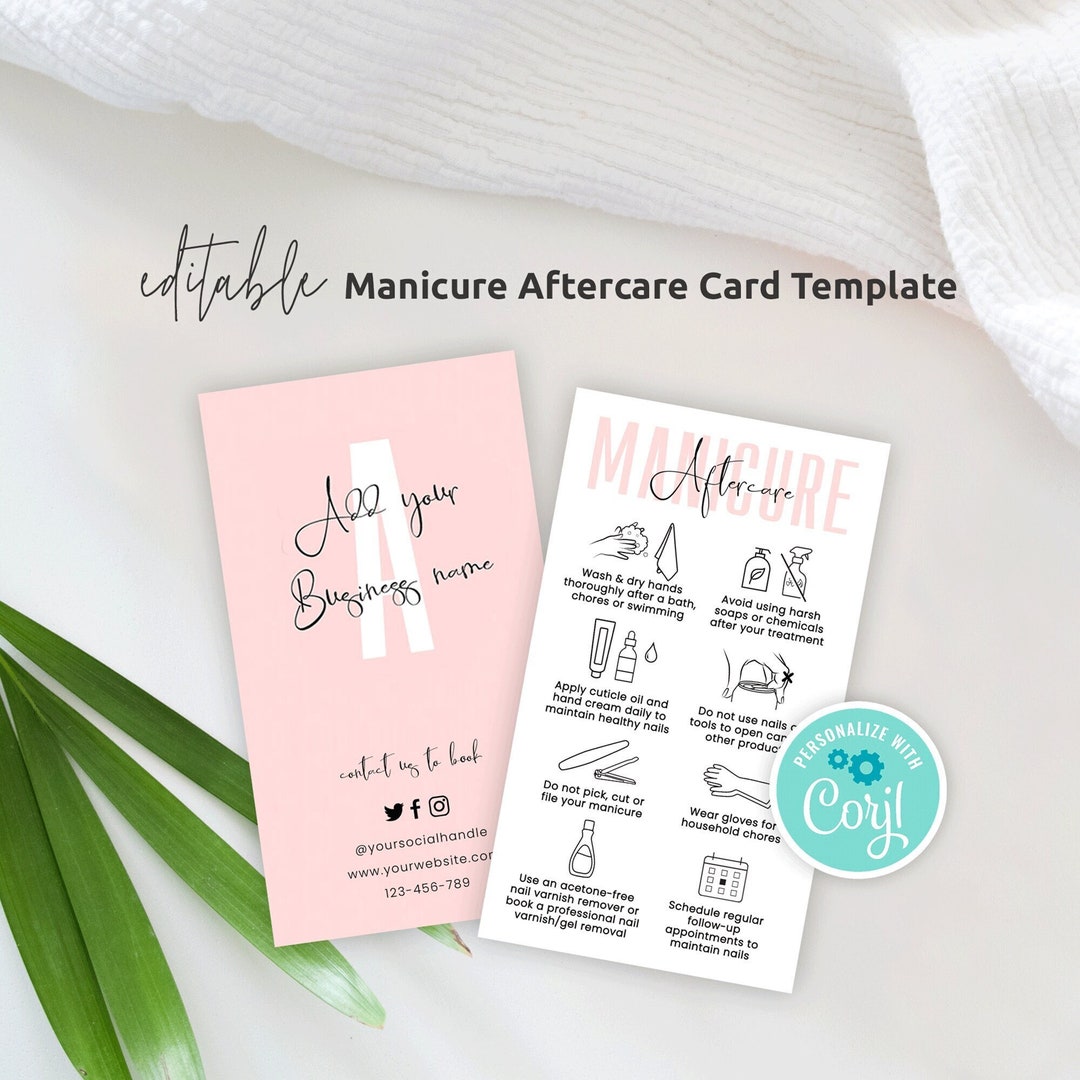 Manicure Aftercare Template, Editable Nail Treatment Care Cards ...