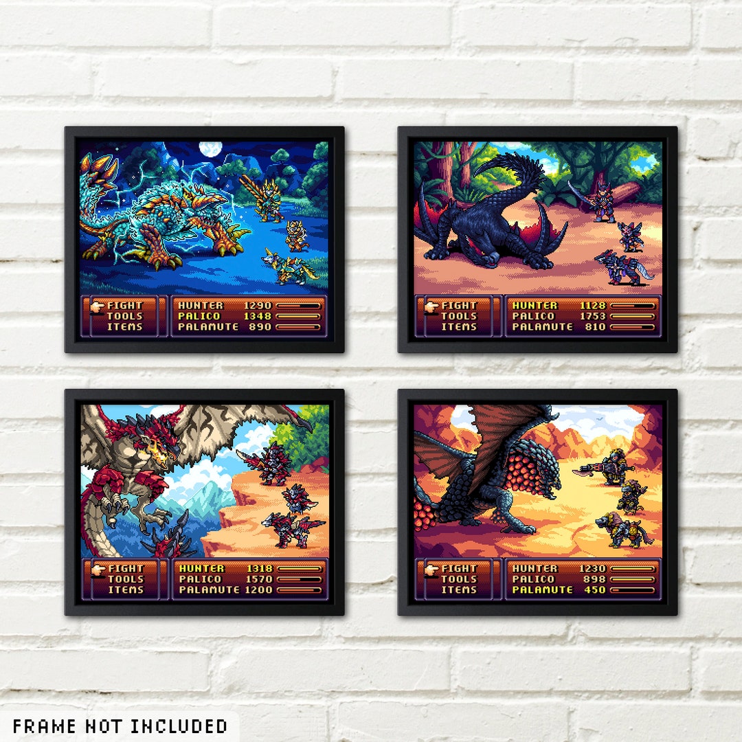 Monster Hunter Pixel Art Print: 8bit Rathalos, Zinogre, Nargacuga ...