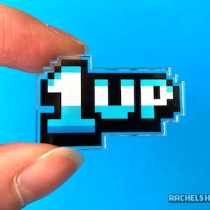 1UP Acrylic Pin Retro Arcade 8bit Pixel Art Video Game Badge Lapel Pin ...