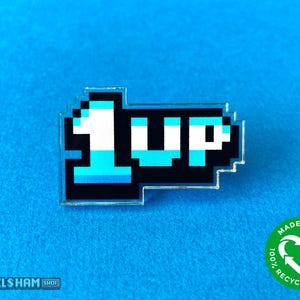 1UP Acrylic Pin Retro Arcade 8bit Pixel Art Video Game Badge Lapel Pin ...