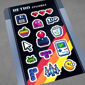 Retro Gaming Pixel Art Sticker Sheet With Arcade Gameboy Joystick PC ...