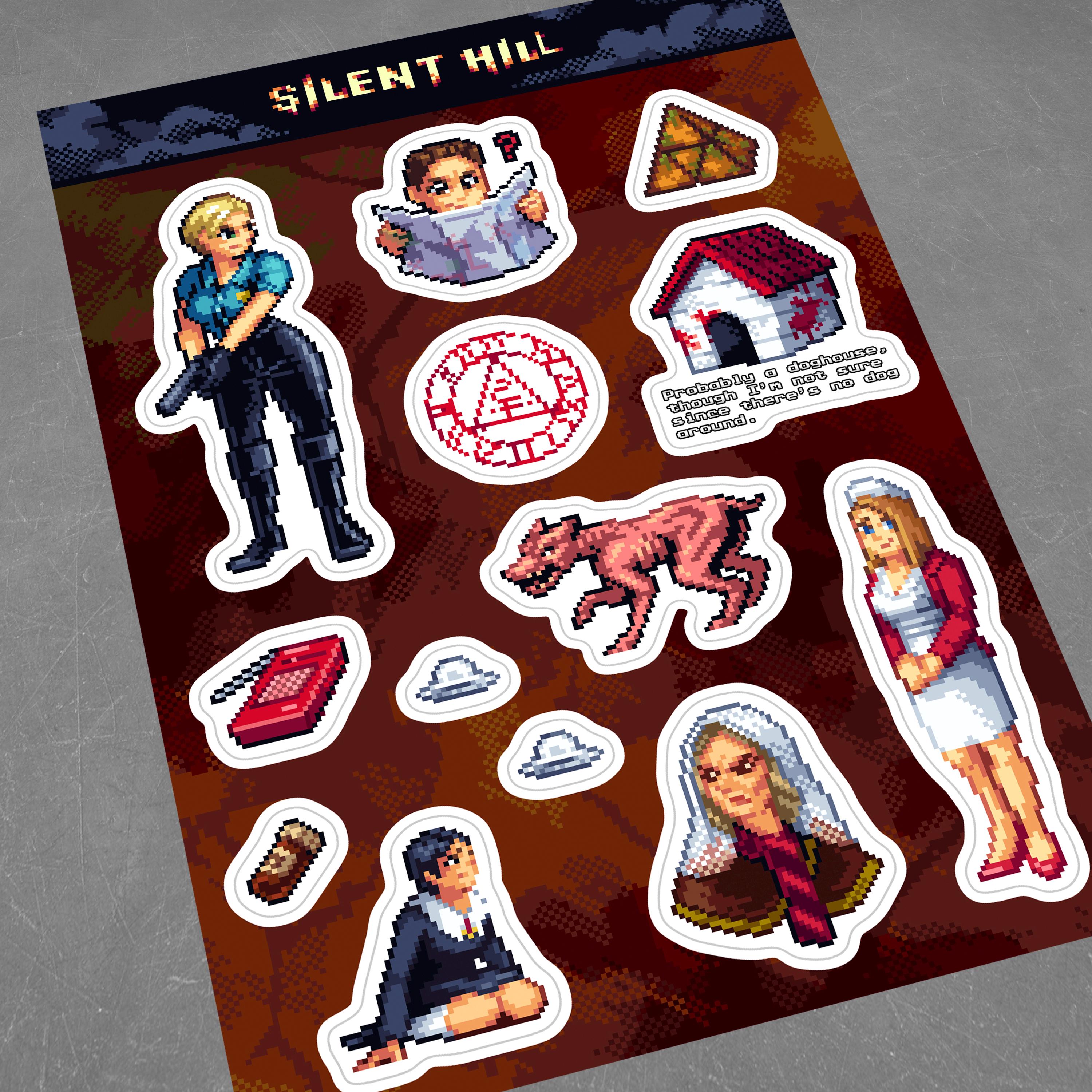 Silent Hill Pixel Art Sticker Sheet: Harry, Cybil, Alessa - Clear ...