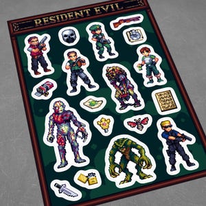 Resident Evil Pixel Art Sticker Sheet With Chris Redfield Jill ...