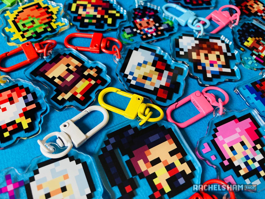 Street Fighter 6 Chibi Pixel Art Acrylic Keychain: Ryu, Ken, Chun-li ...
