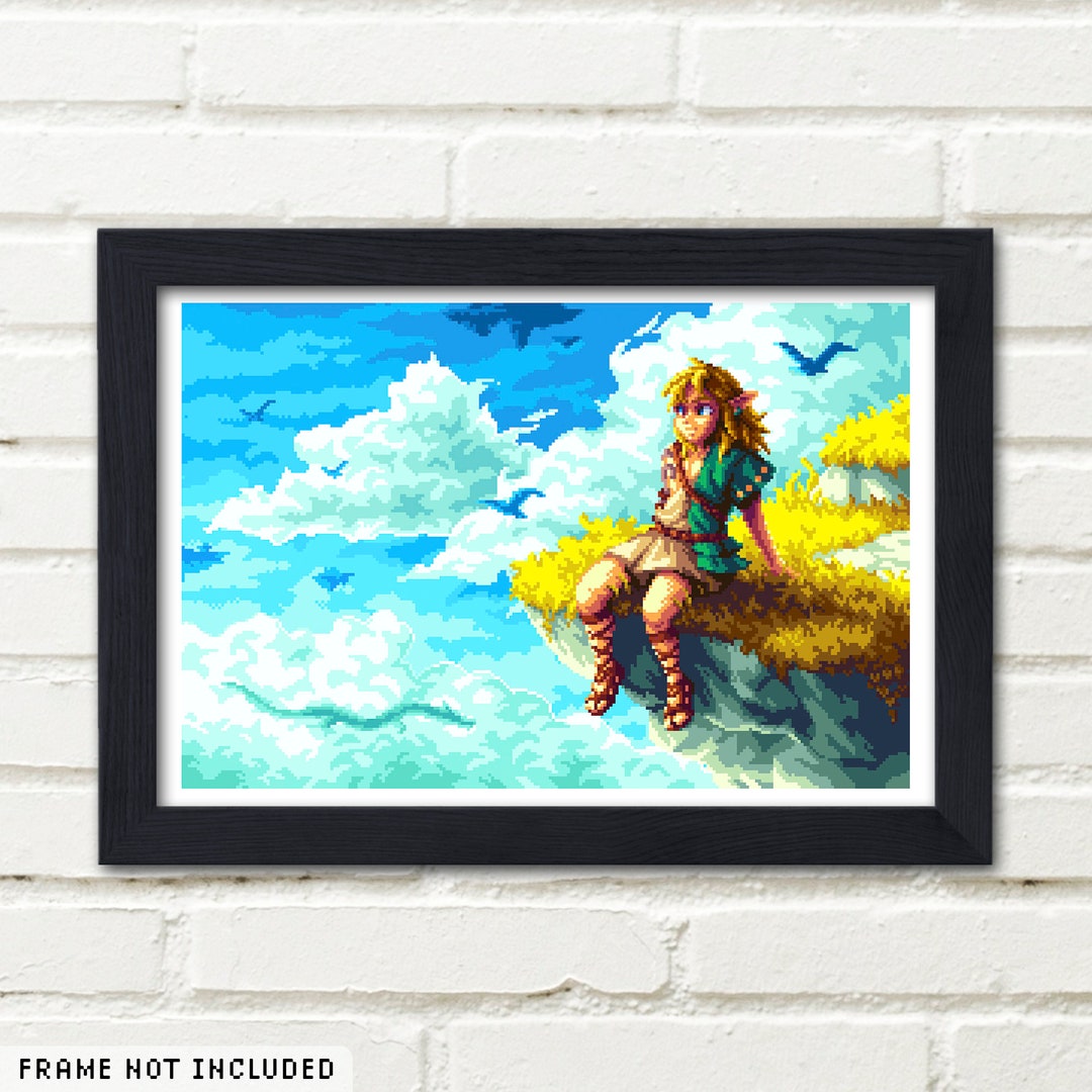 TOTK Link Chilling in the Sky Pixel Art Poster High Quality Art Print ...