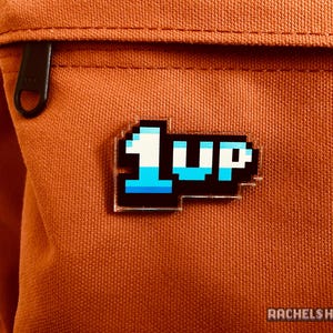 1UP Acrylic Pin Retro Arcade 8bit Pixel Art Video Game Badge Lapel Pin ...
