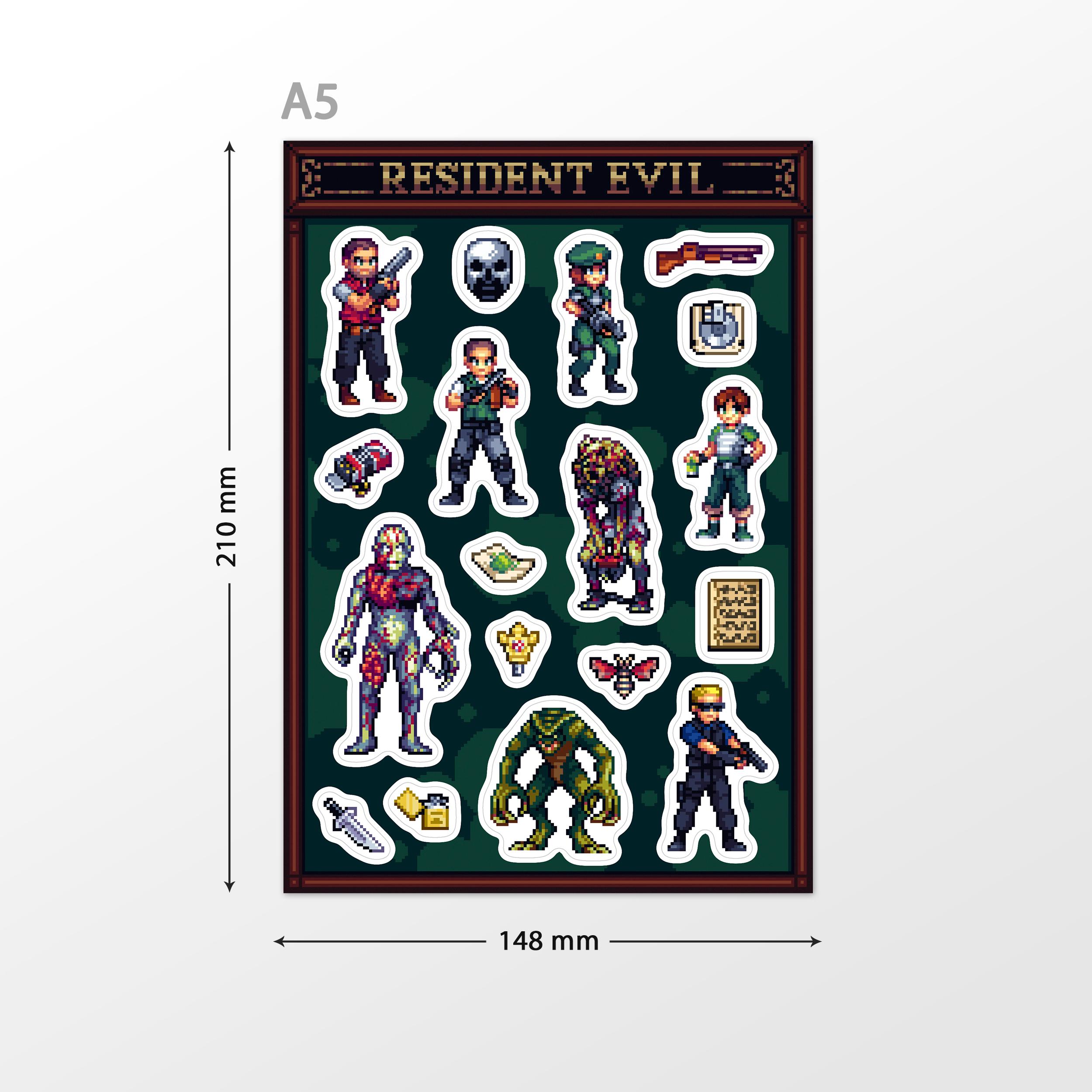 Resident Evil Pixel Art Sticker Sheet: Wesker, Chris Redfield, Jill ...