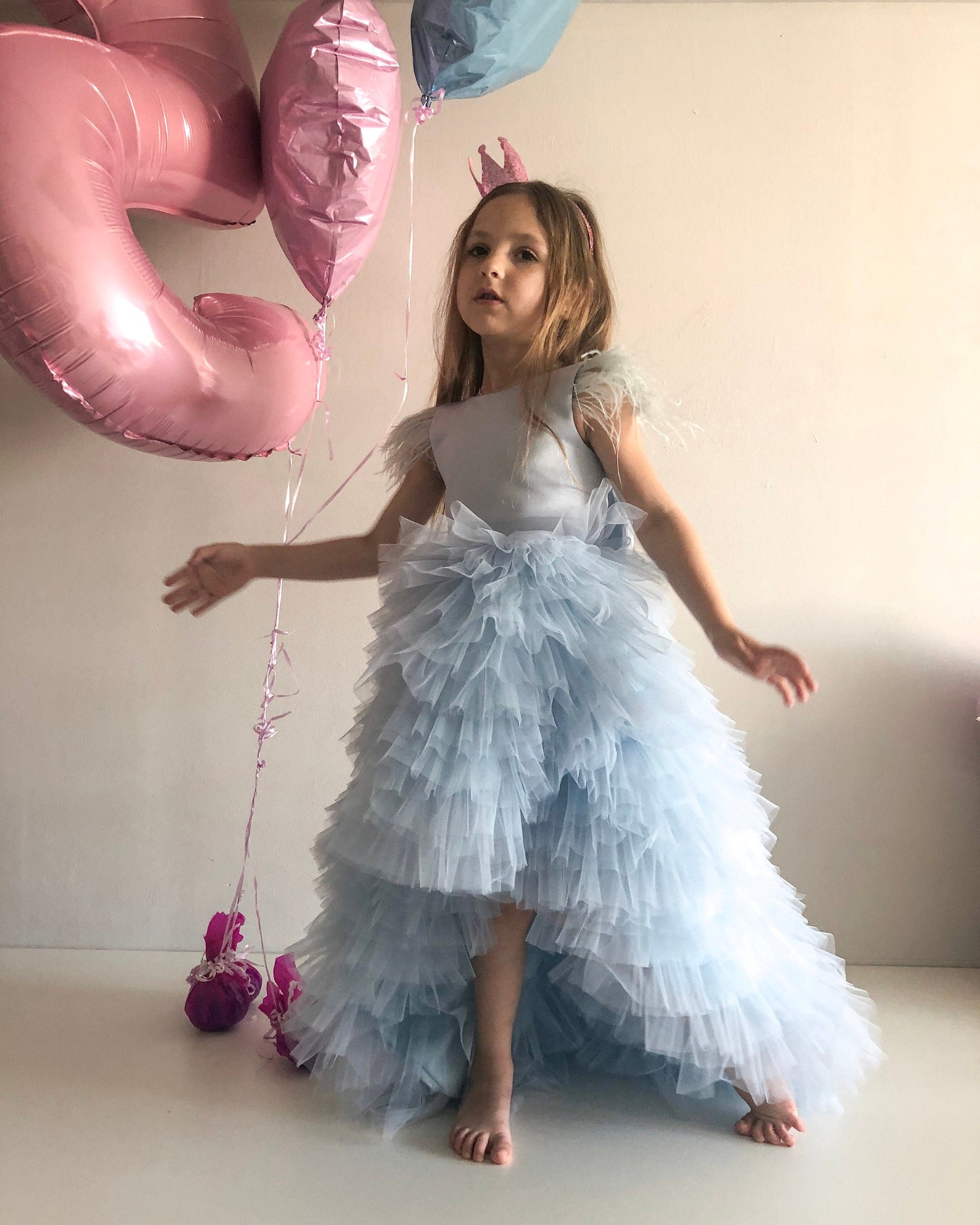 Light Blue Kids Dress, Party Dress, Elegant Dress, Girls Princes Dress ...
