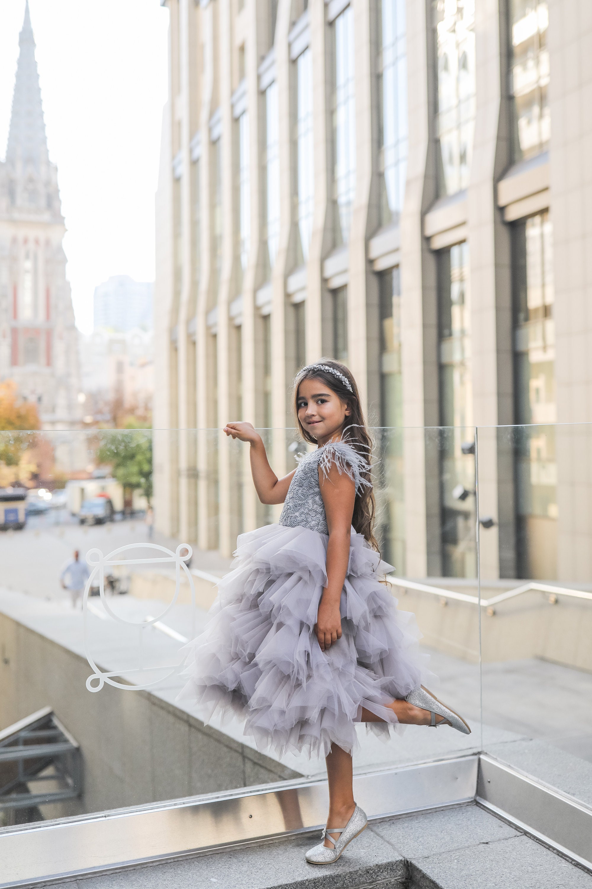 Gray Kids Dress Party Dress Elegant Dress Girls Princes - Etsy