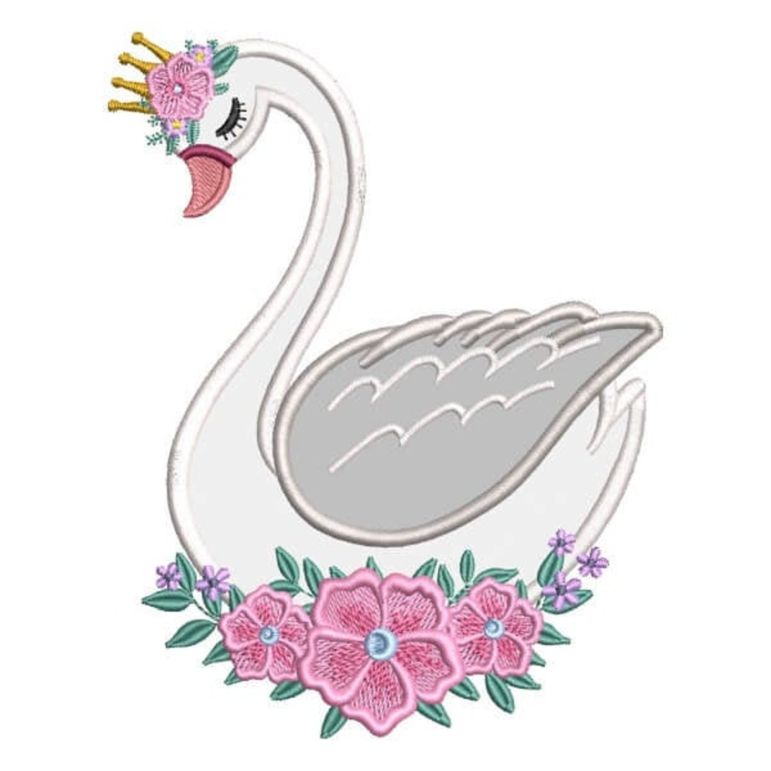 Swan With Flowers applique Embroidery Design 5 Different Sizes for ...