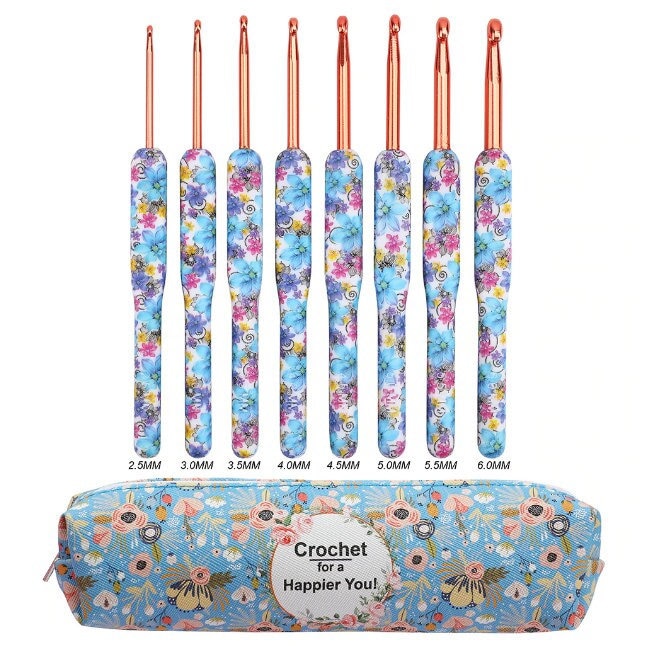 8 X Crochet Hooks With a Case, Beautiful Floral Crochet Hook Crochet ...