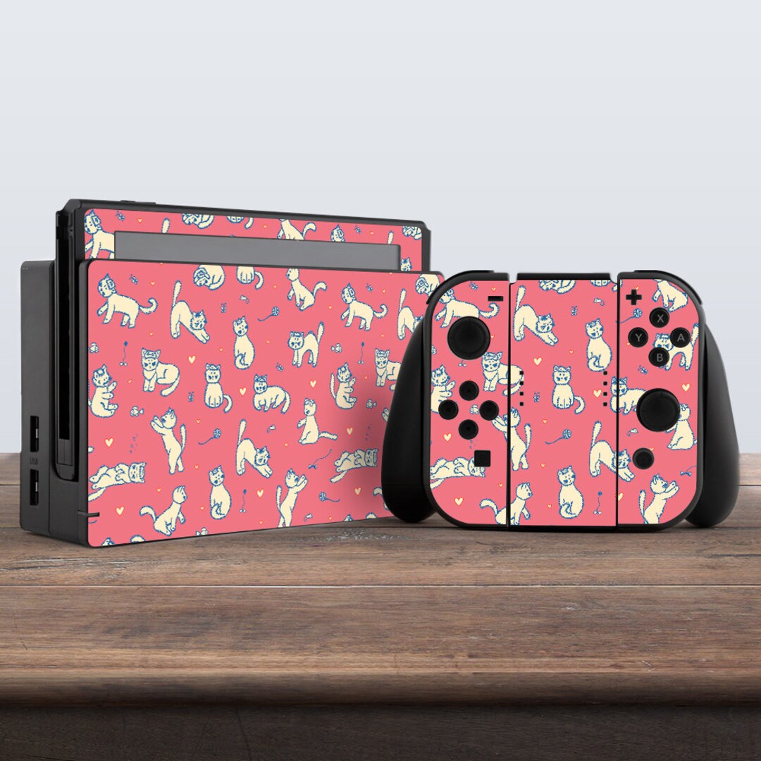 140 Switch Skin Pink Switch Skin Cute Cats Skin Hearts Vinyl Sticker ...