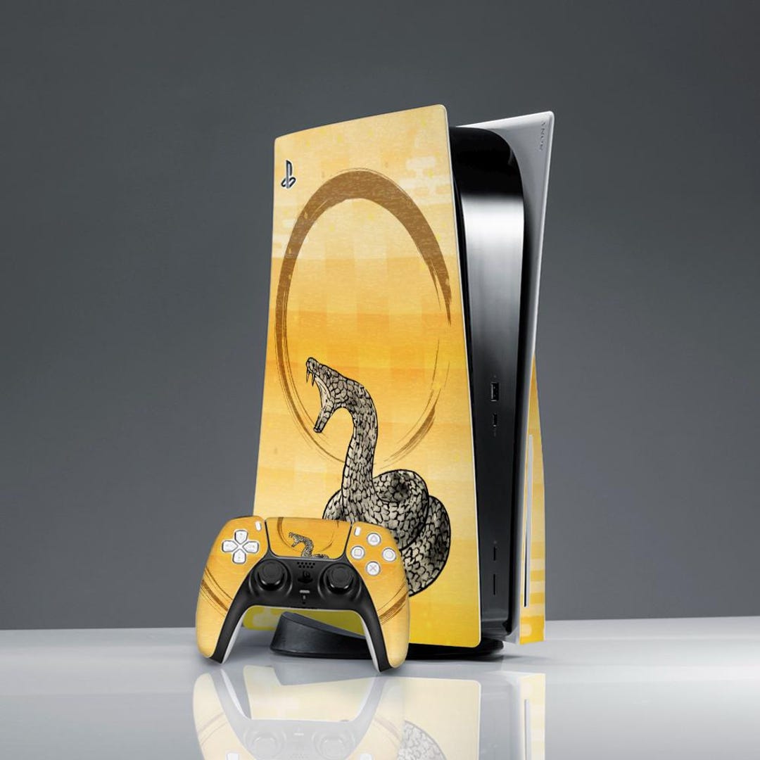 PS 5 Skin Snake Serpent Print Cover Ps 5 Skin Yellow Ps 5 Console Cover Ps 5 Controller Ps 5 CD ...